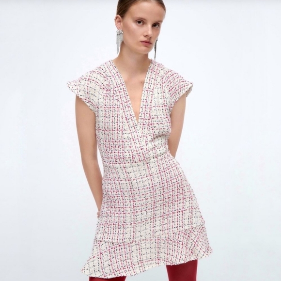 Zara | Dresses | Zara Pink And White Multicolor Tweed Mini Dress | Poshmark